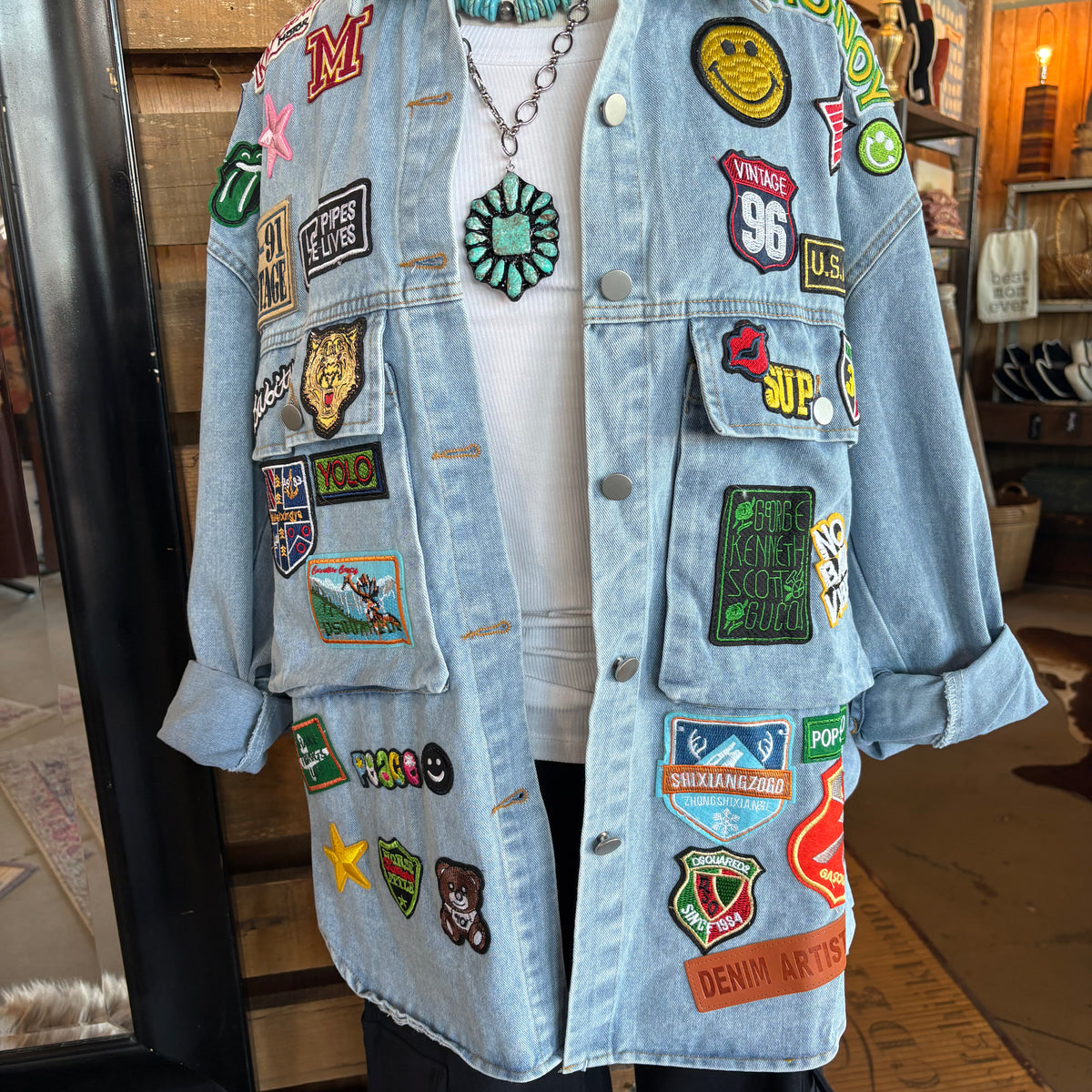 Multi Patch Oversized Denim Shirt Jacket – Stuffology Boutique